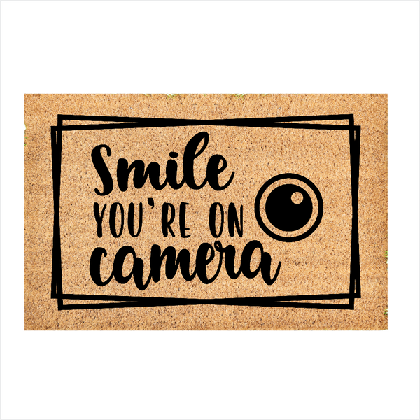 Custom Door Mat | Smile, you're on camera doormat | Front Door Decor ...
